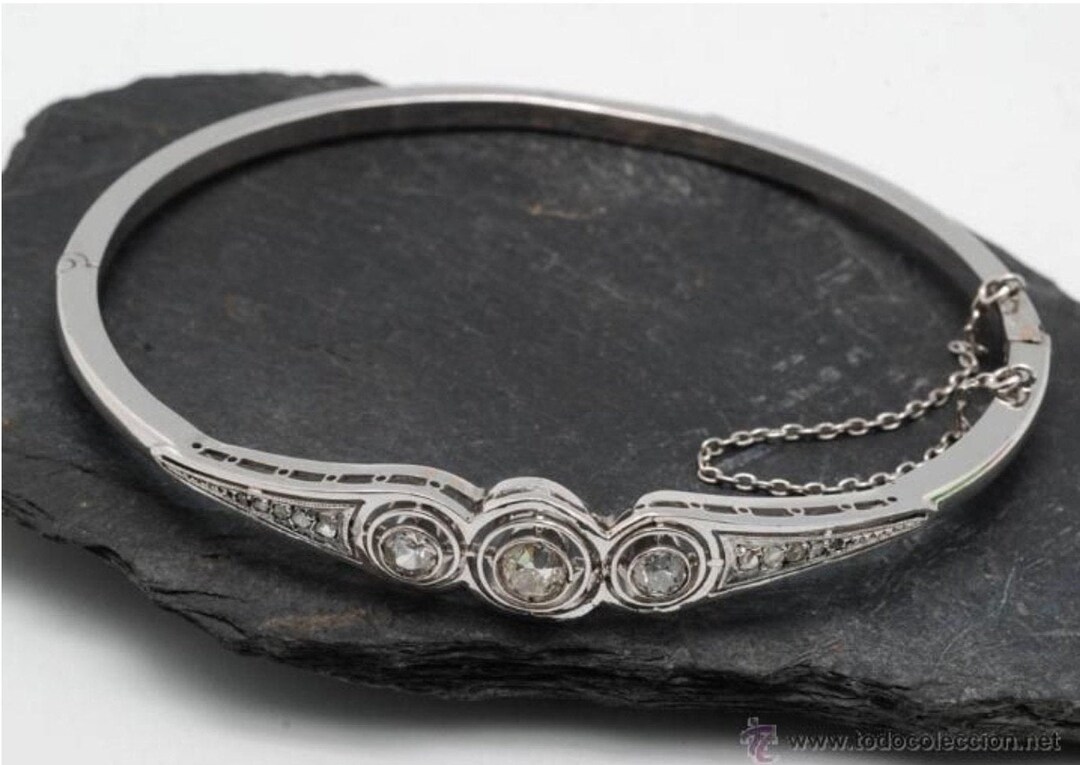 Sterling Silver Three Stone Bracelet With Safety Chain - Etsy