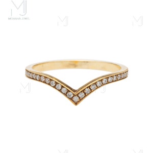 Dainty Chevron Solid Gold Wedding Band With Milgrains and - Etsy
