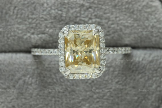 Pale Yellow Moissanite Engagement Ring 4ct Radiant Moissanite - Etsy
