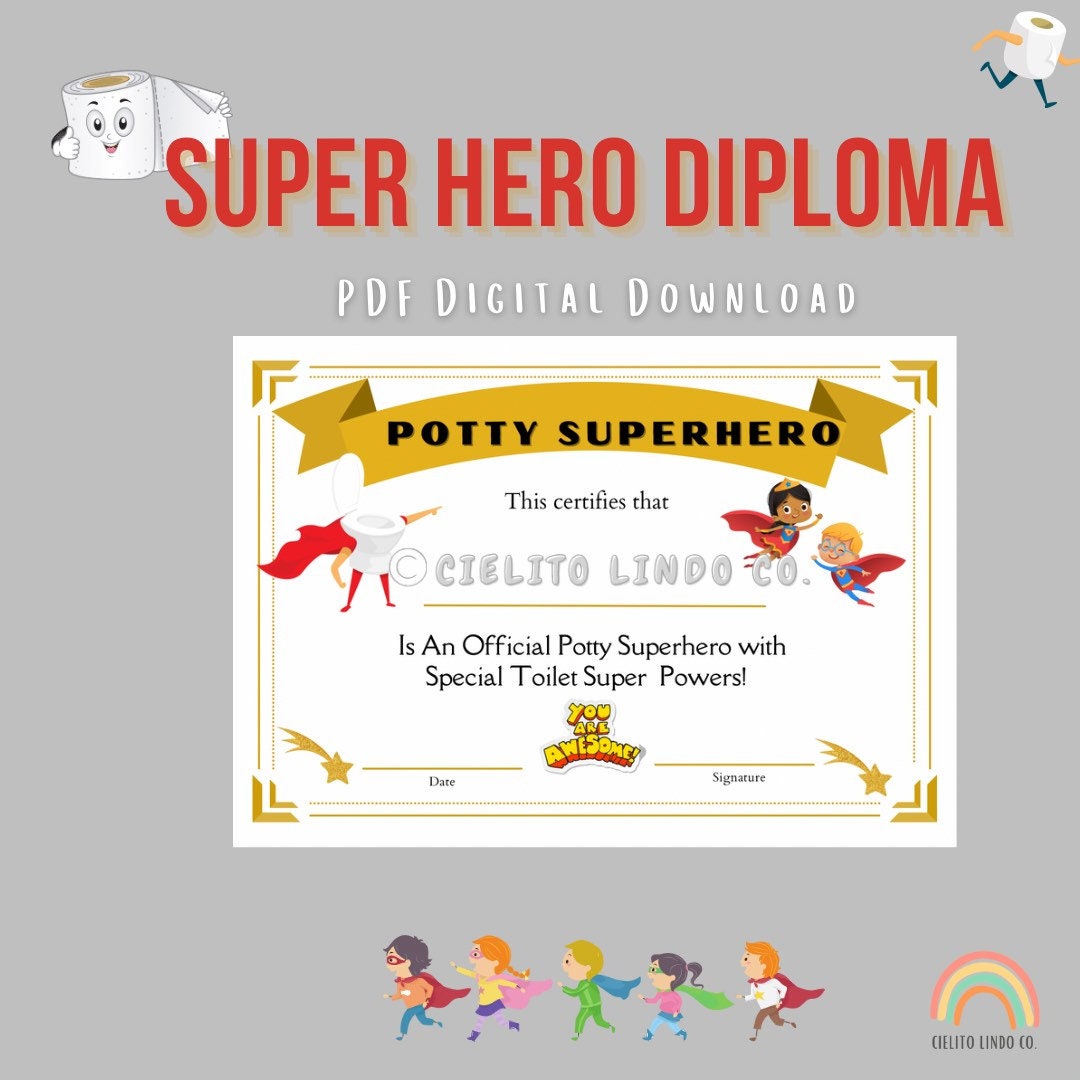 Potty Training Diploma, Potty Superhero Diploma, Superhero Diploma ...