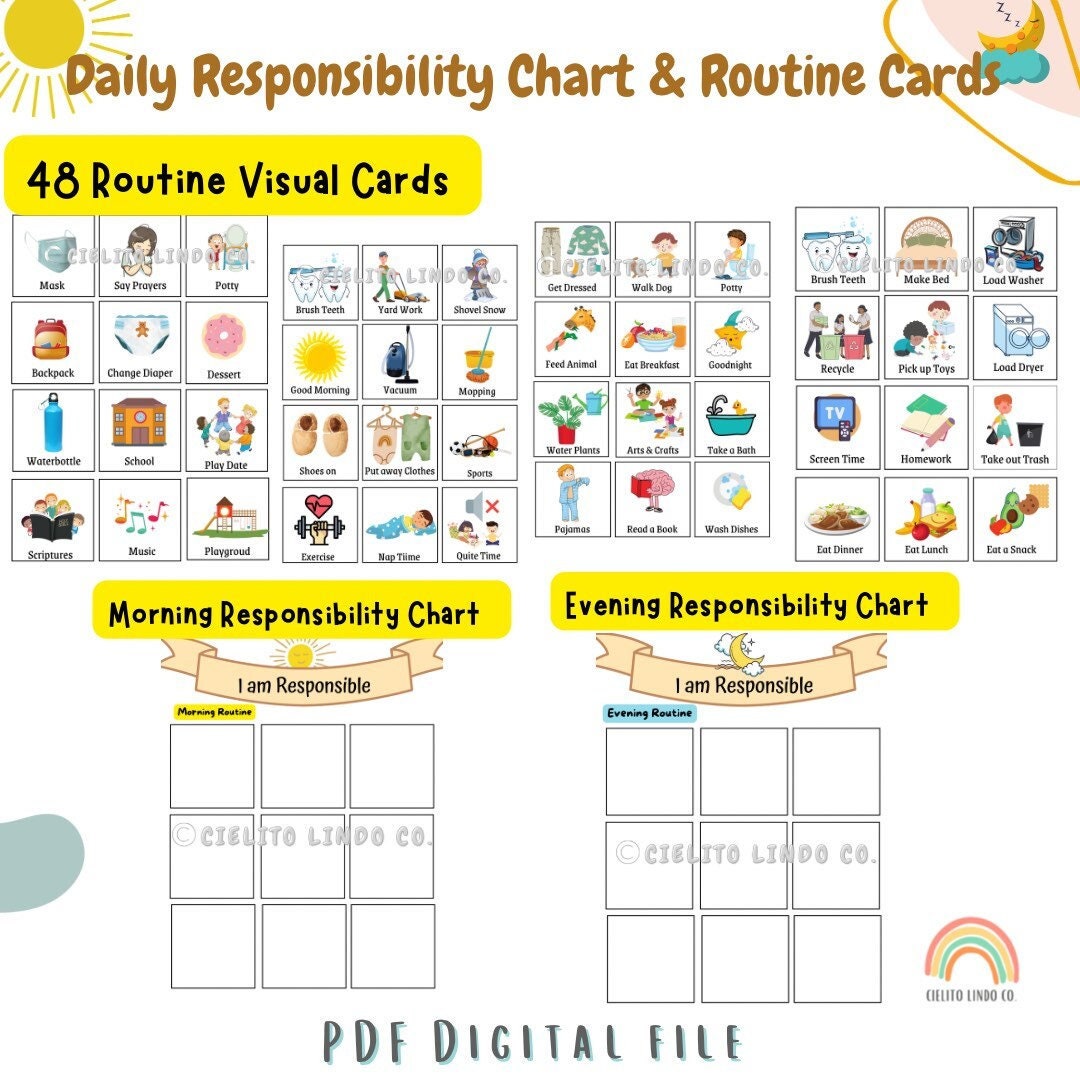 Responsibilty Chore Chart and Routine Cards, Routine Visual Cards ...