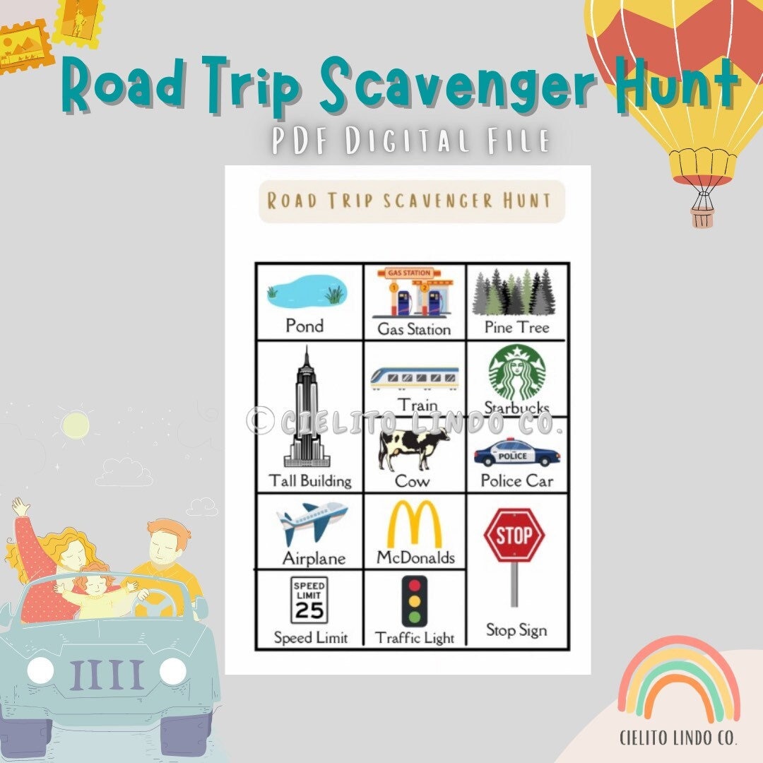 Road Trip Scavenger Hunt, Scavenger Hunt, Road Trip Game, Scavenger ...