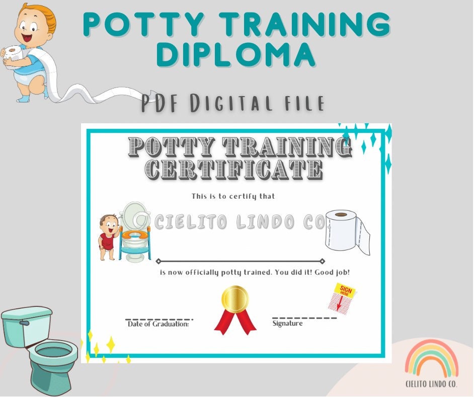 Potty Training Diploma, Potty Certificate, Potty Training, Bathroom ...