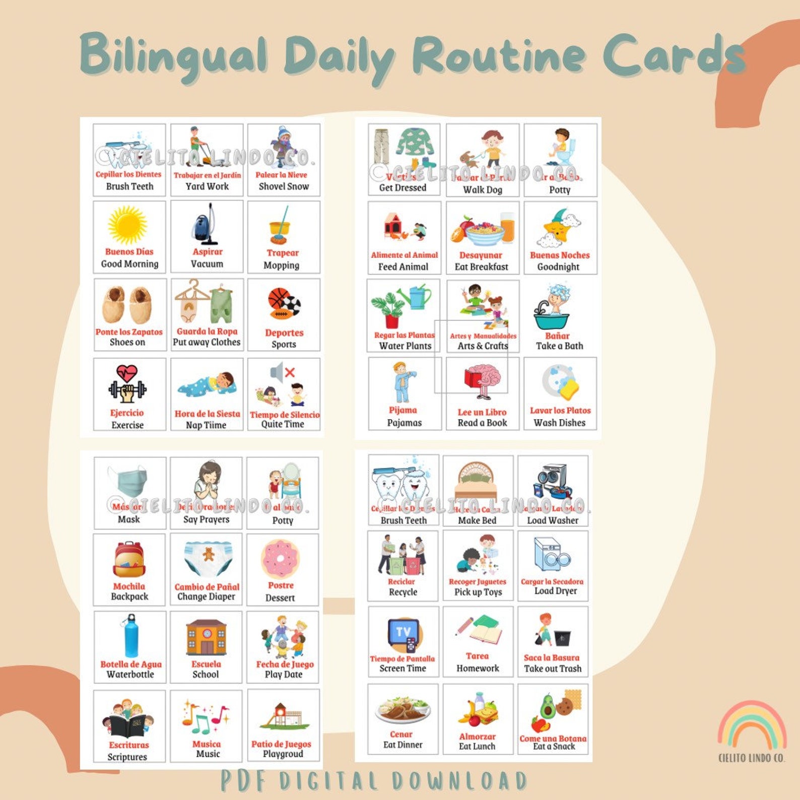Bilingual Routine Visual Cards, Spanish Routine Cards, Bilingual Visual ...