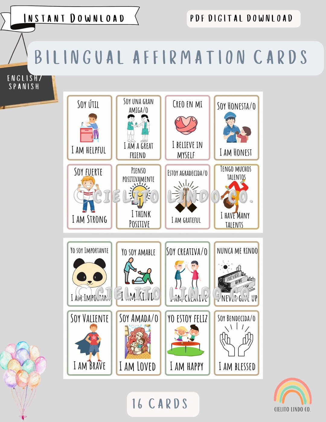 Bilingual Affirmation Cards, Affirmation Cards for Kids, Spanish ...