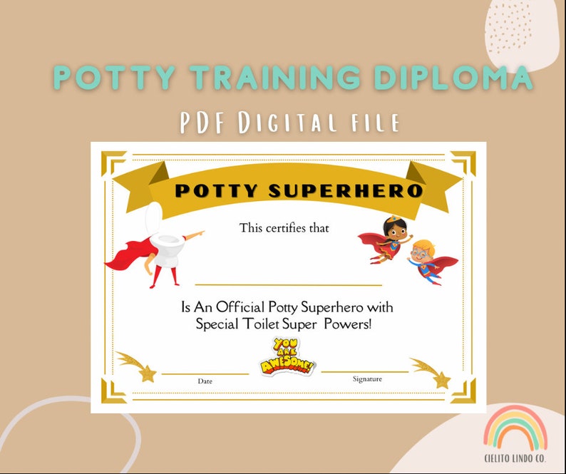 Potty Training Diploma Potty Superhero Diploma Superhero | Etsy
