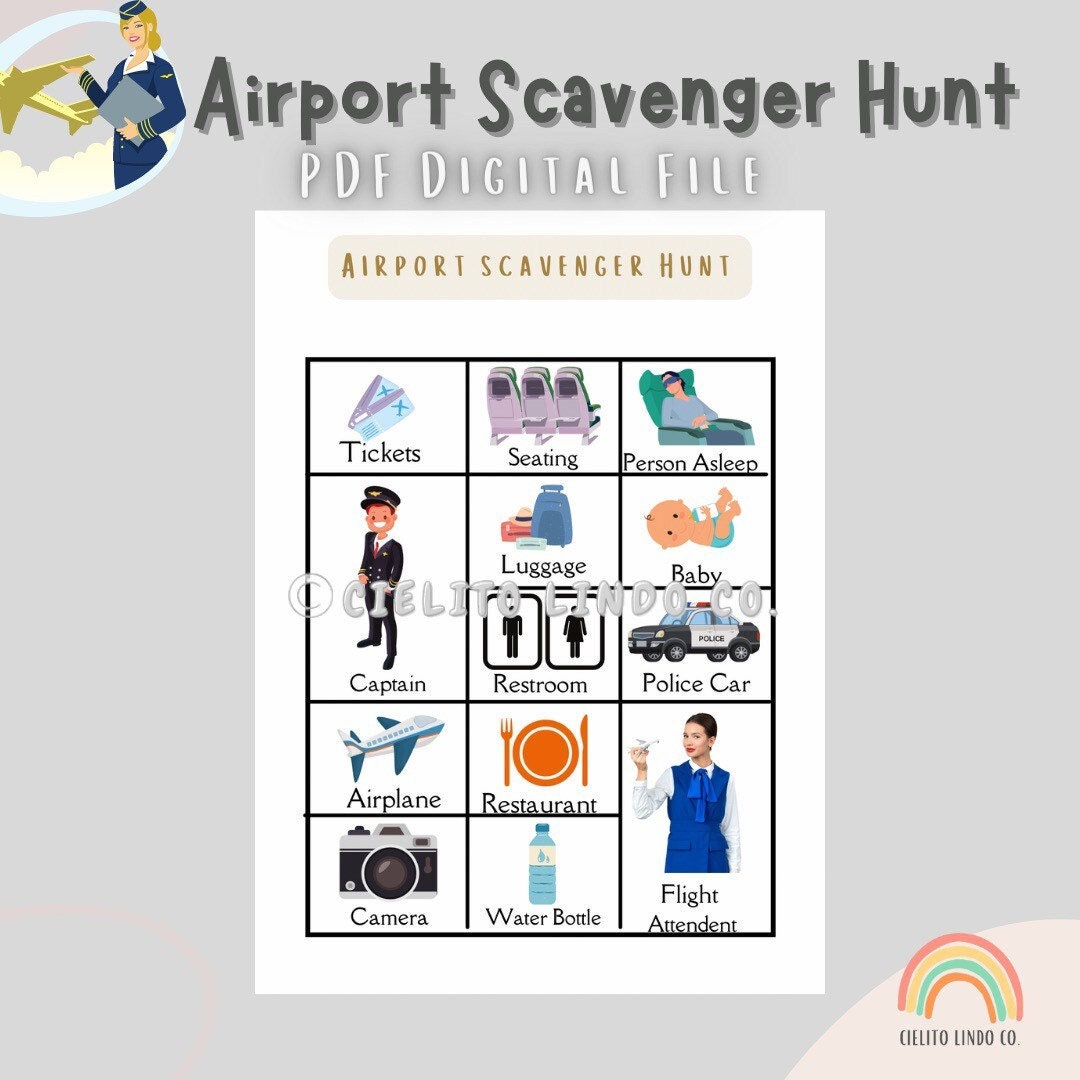 Airport Scavenger Hunt for Kids, Traveling Scavenge Hunt for Kids ...