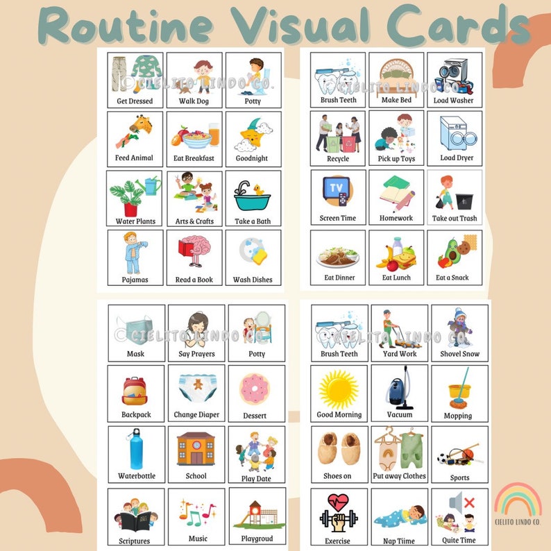 Responsibilty Chore Chart and Routine Cards, Routine Visual Cards ...