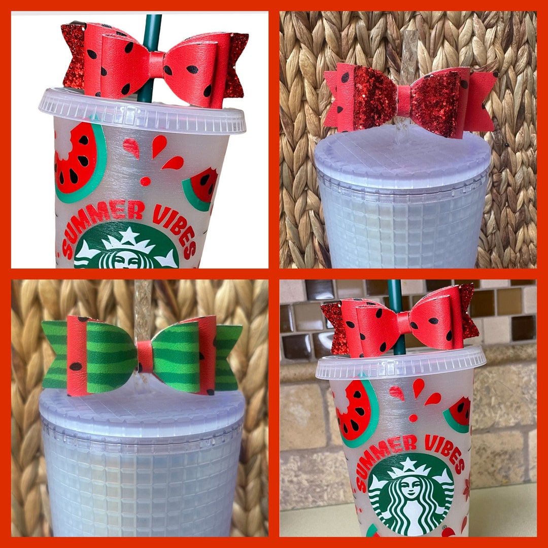 Straw Topper Bow Red Green Glitter Watermelon Summer Starbucks Tumbler ...