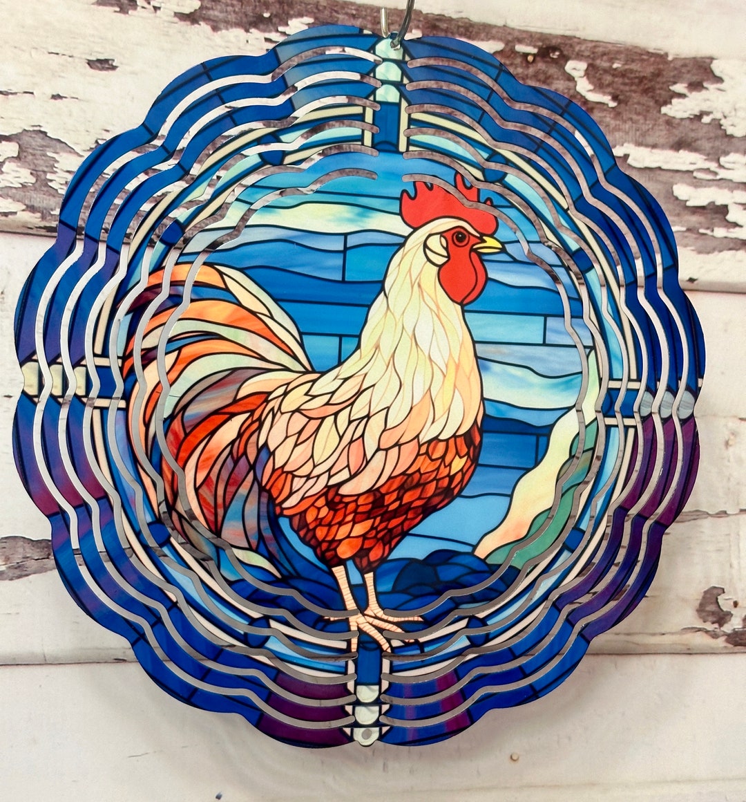 Rooster Wind Spinners Stained Glass Wind Spinner Garden or Patio ...