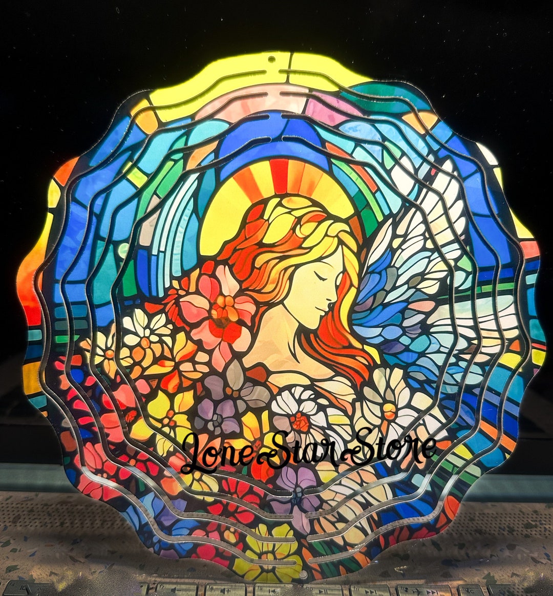 Stained Glass Angel Wind Spinner 3D Flowers and Angel Spinner All ...