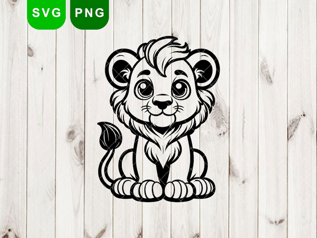 Baby Lion Svg & PNG, Cute Baby Lion Svg, Kids Coloring Page SVG, Animal ...