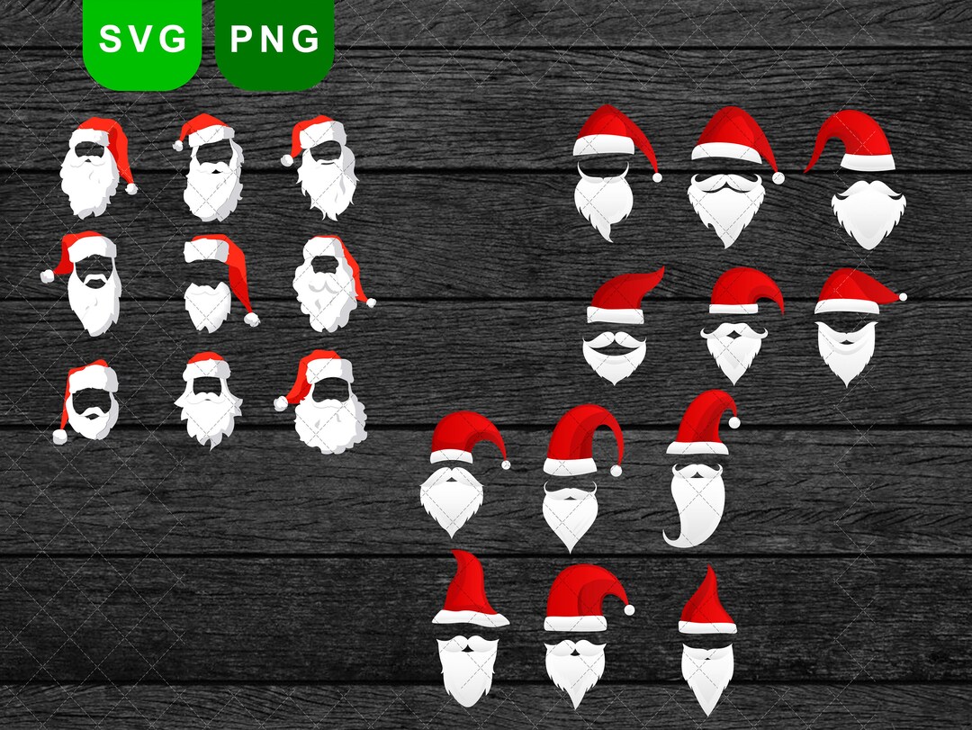 Santa Hat Bundle Svg, Santa Beard Bundle Svg, Santa SVG, Santa Face SVG ...