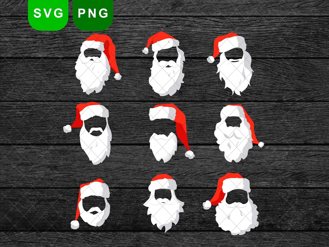 Santa Hat Bundle Svg, Santa Beard Bundle Svg, Santa SVG, Santa Face SVG ...