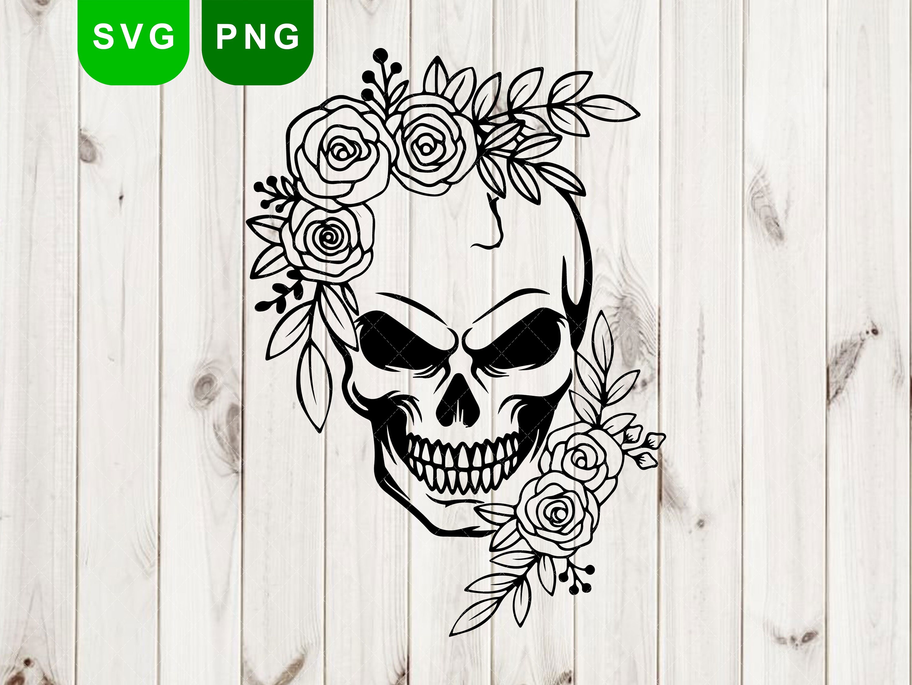 Skull Svg File, Floral Skull Svg File, Flower Skull Svg, Skull Cut File ...