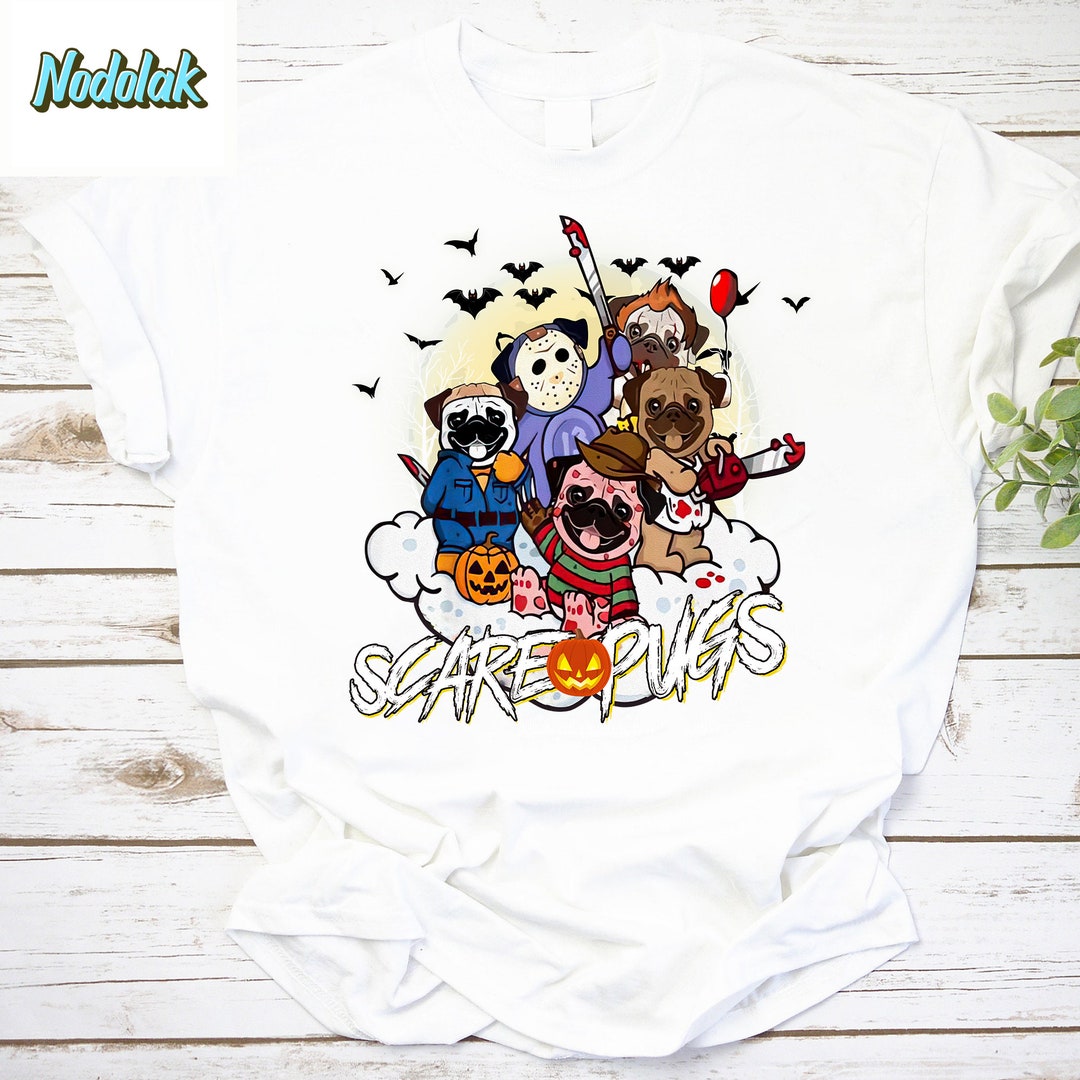 Halloween Scare Pugs Horror Characters Vintage T-shirt, Pugs Halloween ...