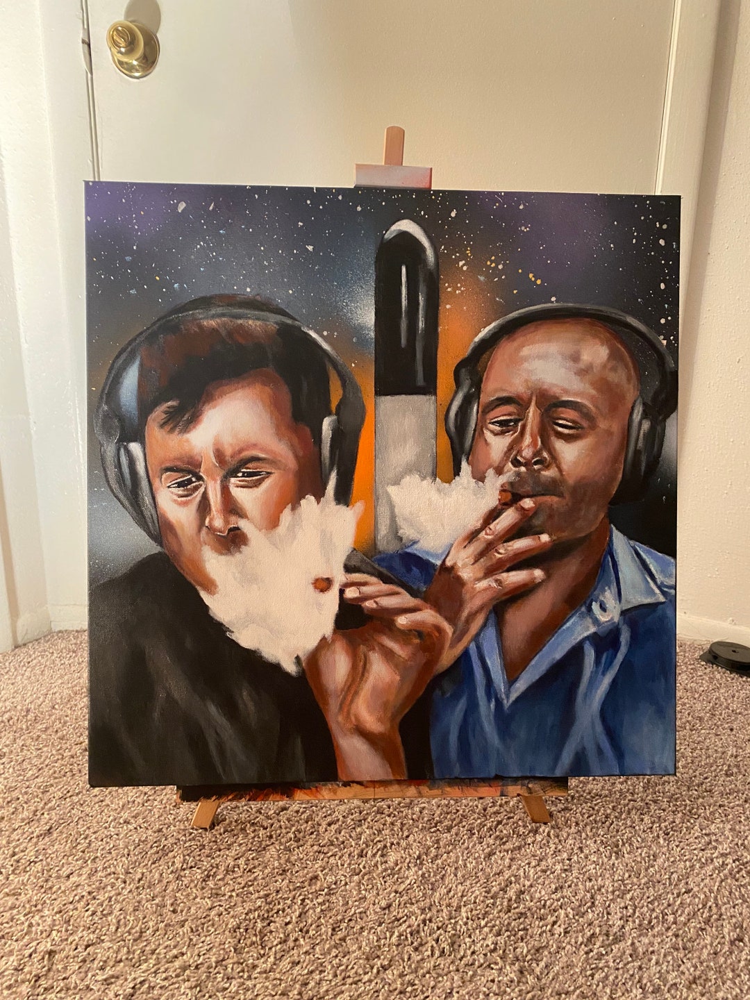 ORIGINAL Joe Rogan and Elon Musk Acrylic Portrait Painting 24 X 24 ...