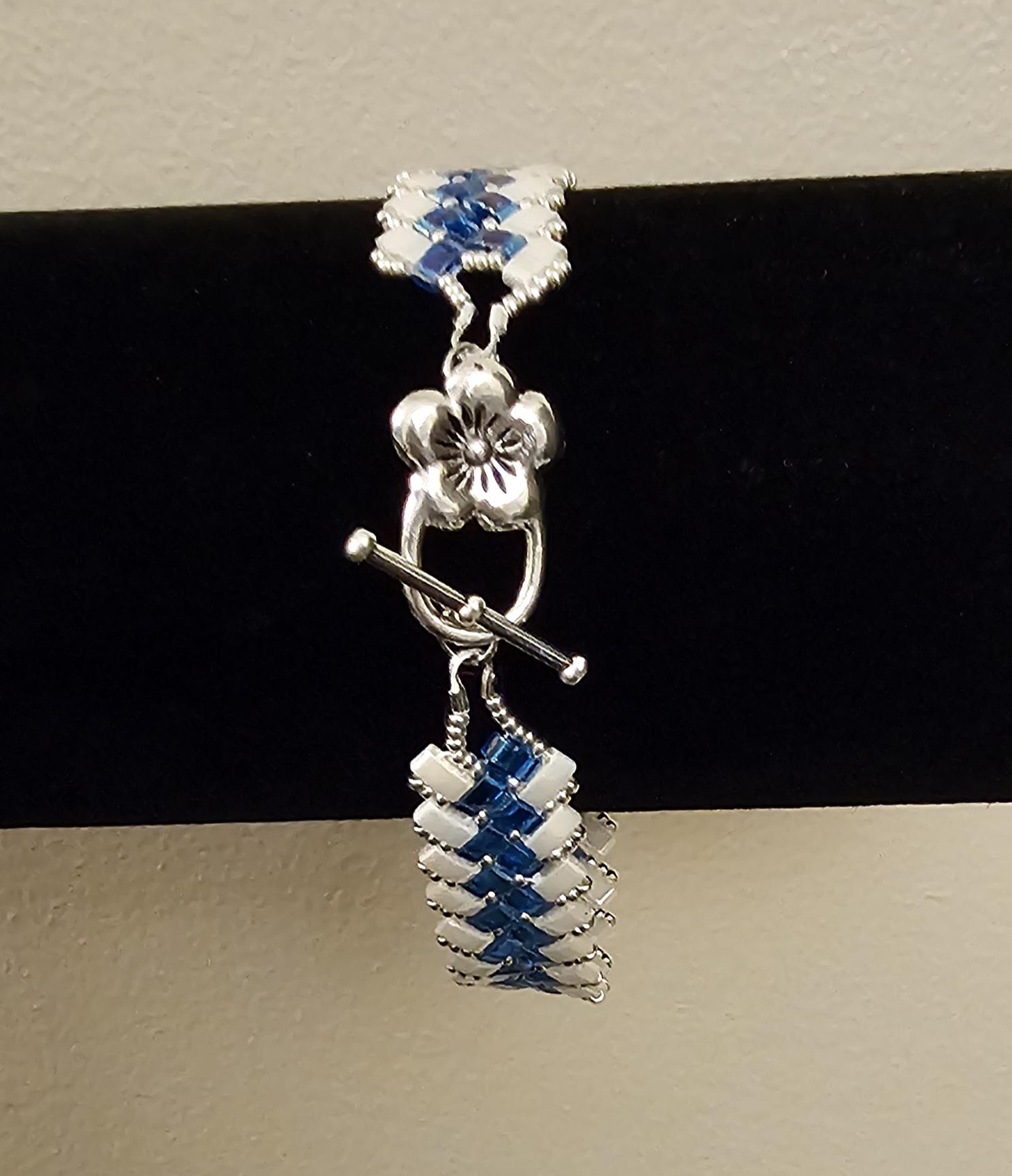 Blue and White Herringbone Pattern Bracelet - Etsy
