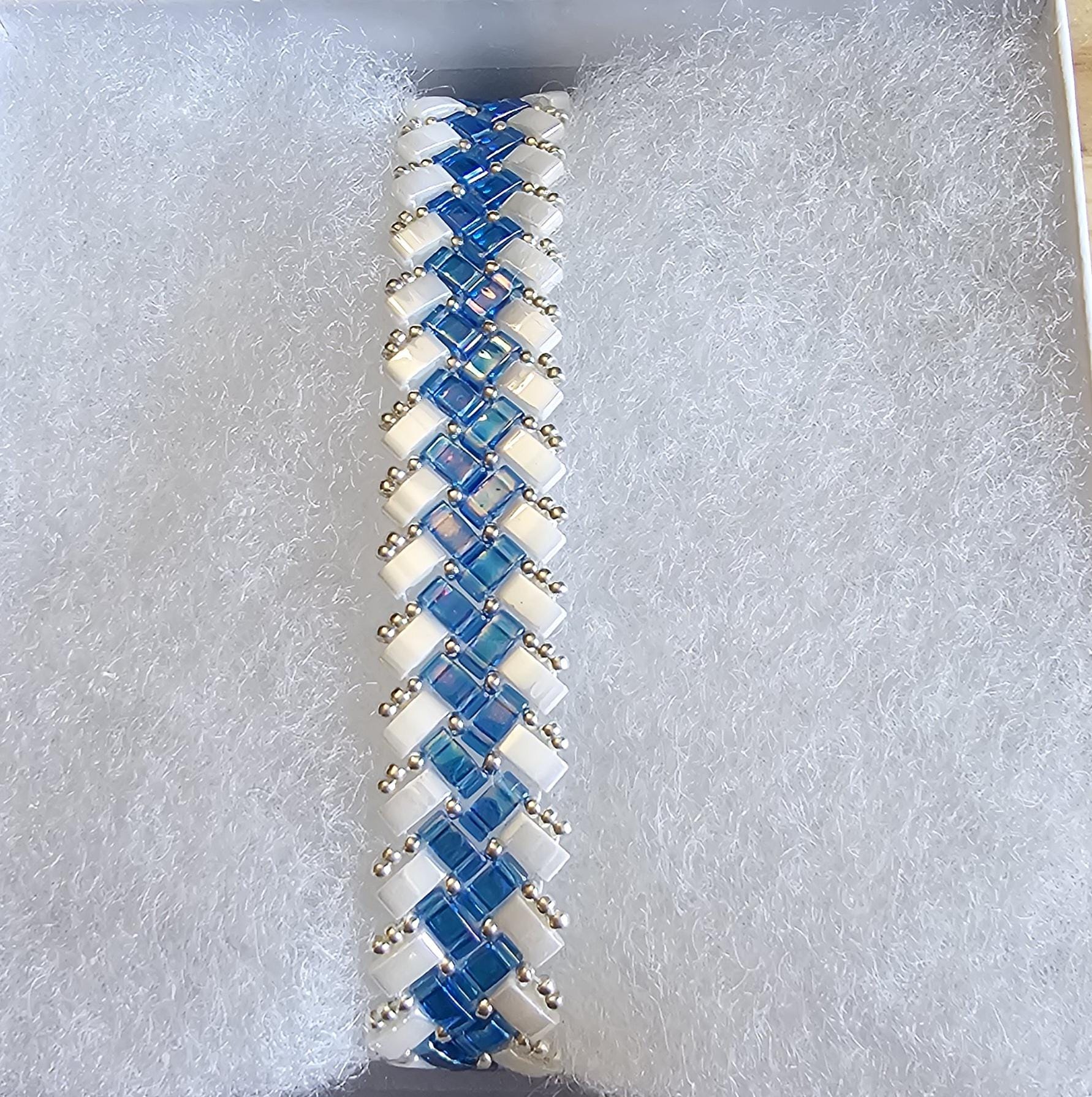 Blue and White Herringbone Pattern Bracelet - Etsy