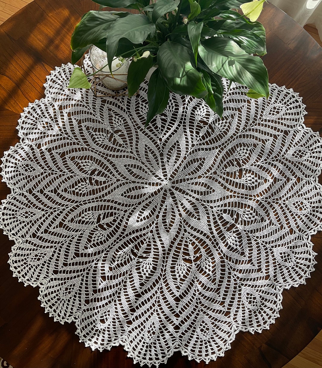 Doily Peacock Feather Design 39.5 Inch Diameter - White - Etsy