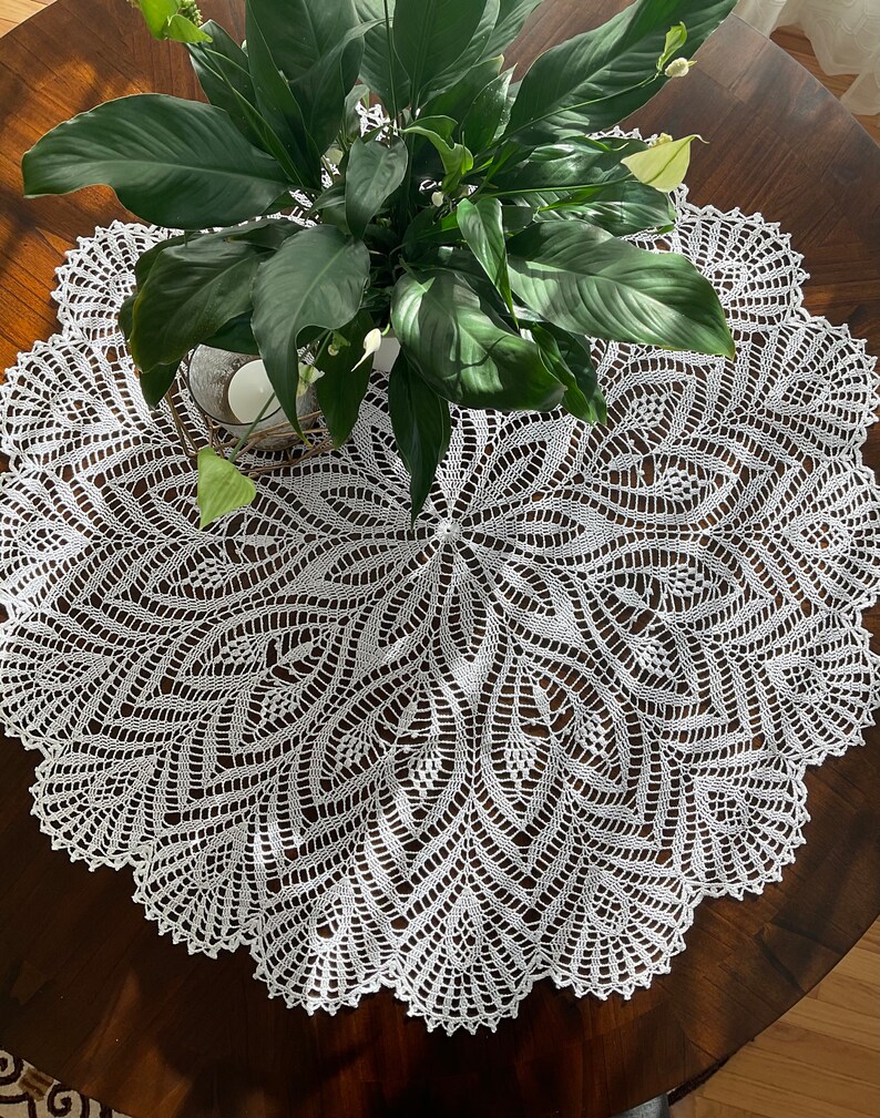 Doily Peacock Feather Design 39.5 Inch Diameter - White - Etsy