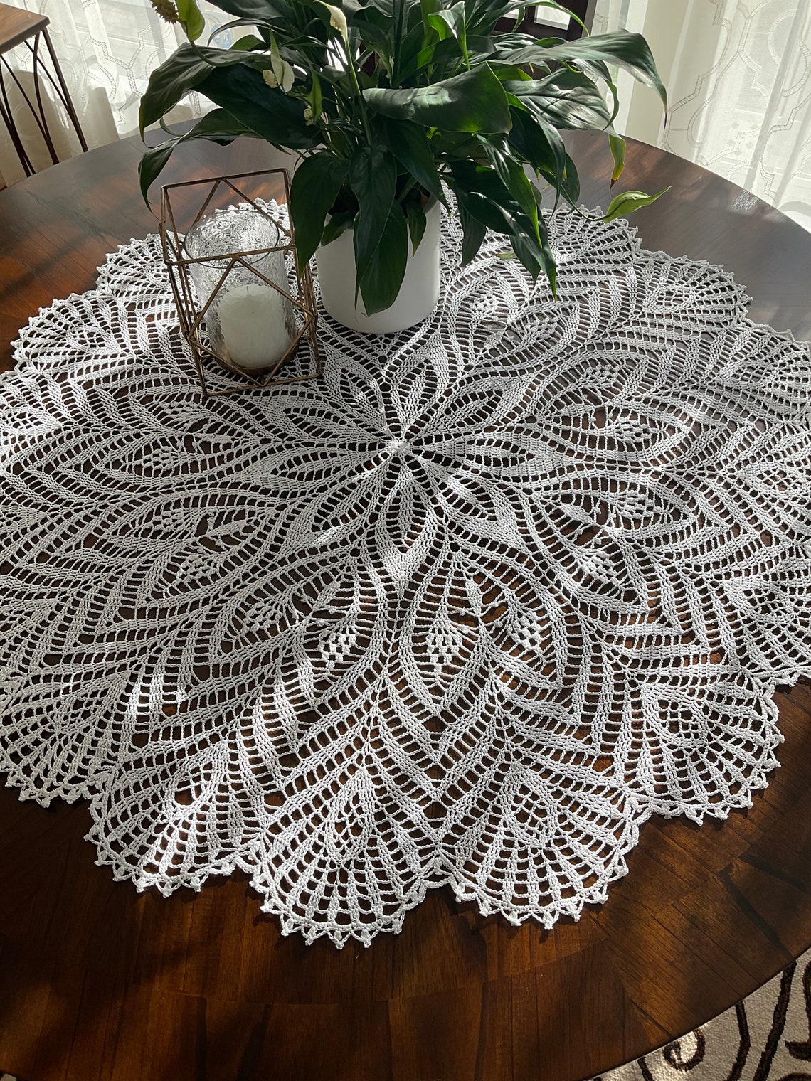 Doily Peacock Feather Design 39.5 Inch Diameter - White - Etsy