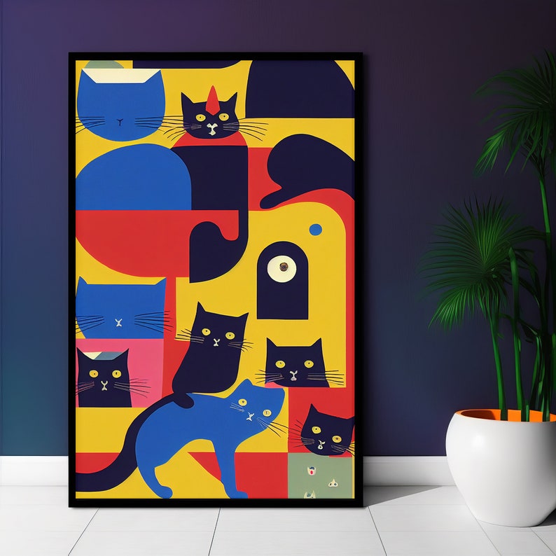 Abstract Cat Poster, Digital Download Colorful Cat Art Abstract Home ...