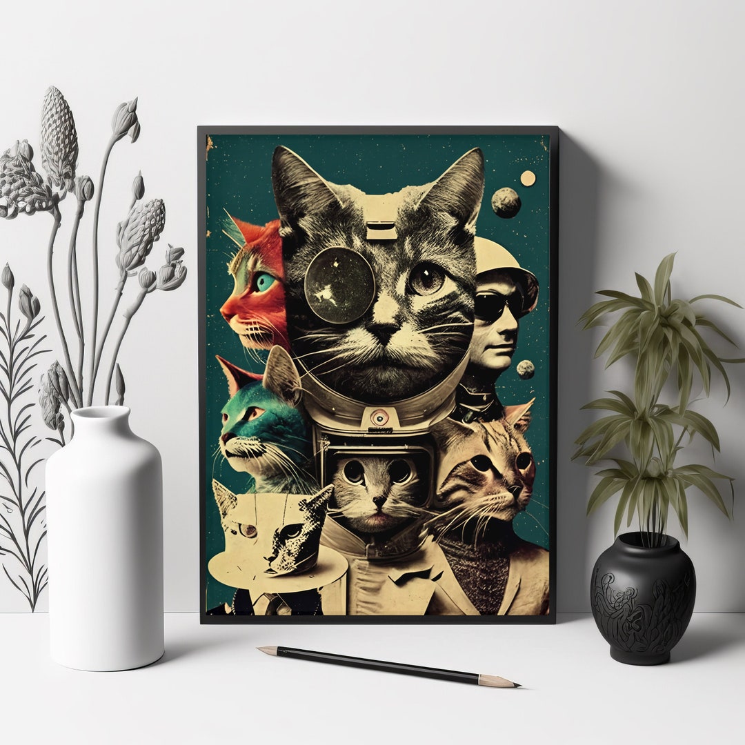 Eclectic Cat Poster, Digital Download - Weird Cat Wall Art - Art for ...
