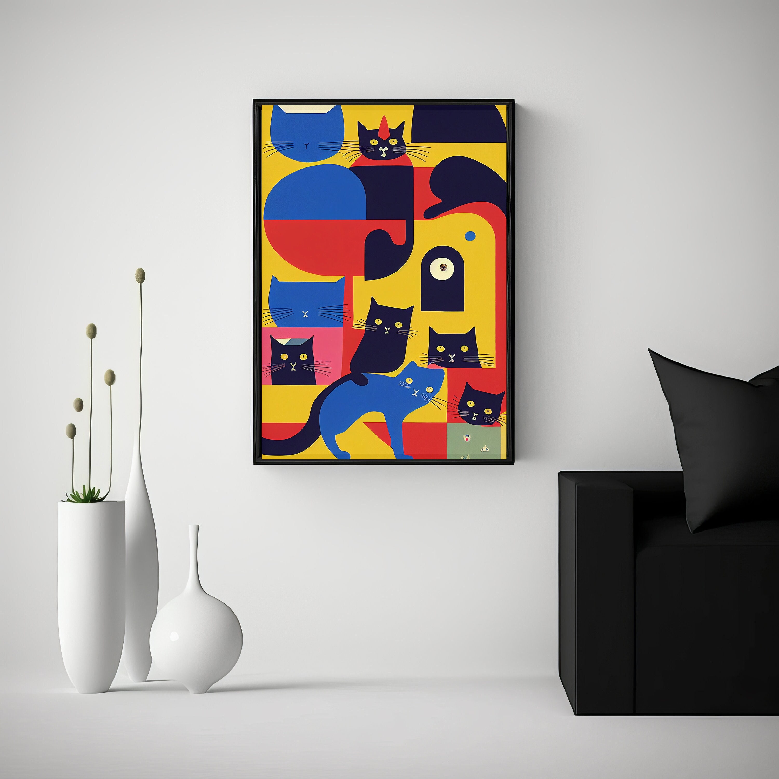 Abstract Cat Poster, Digital Download Colorful Cat Art Abstract Home ...