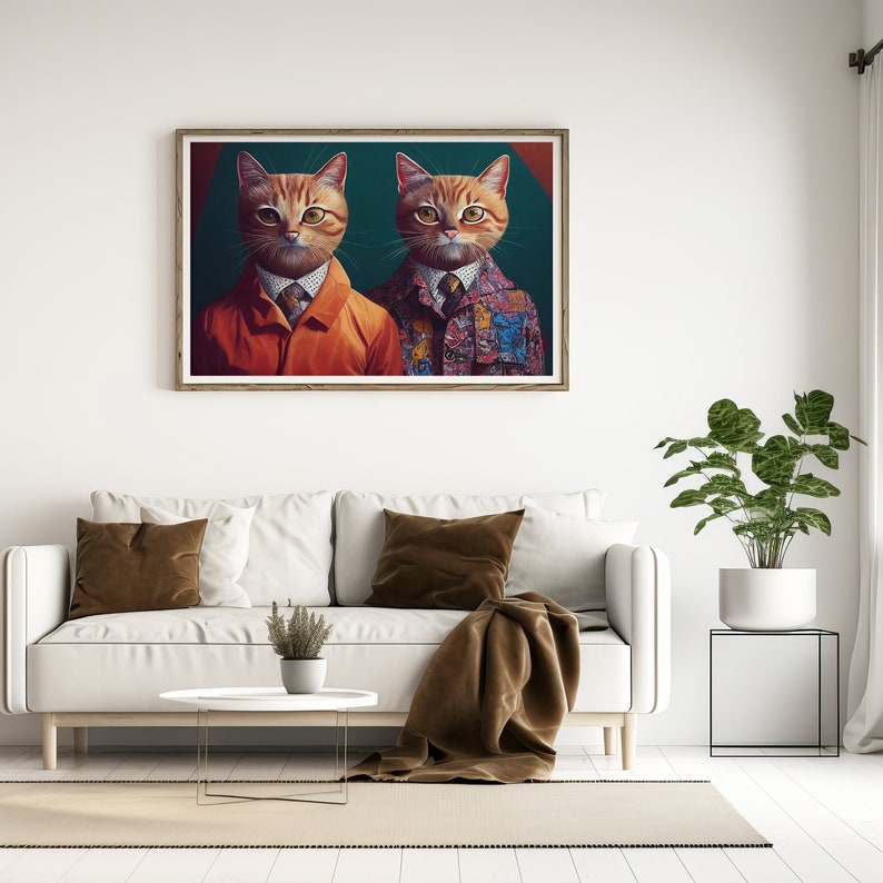 Orange Cats Portrait, Digital Download Cat Surrealism Painting Eclectic ...