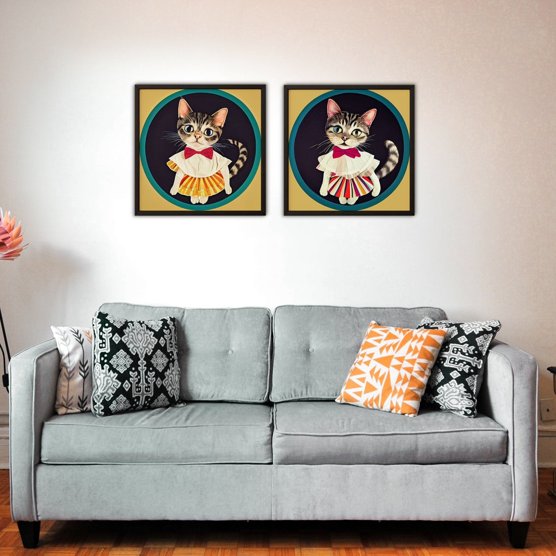 Unique Cat Art, Set of 2, Digital Download Absurdist Collage Cat Print ...