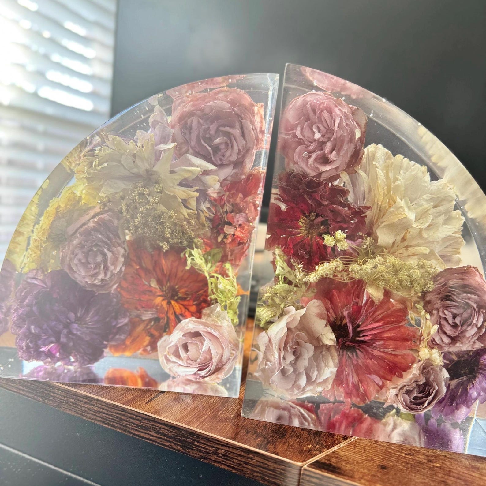 Preserved Wedding Bouquet Resin Bookends, Floral Home Decor (7x5