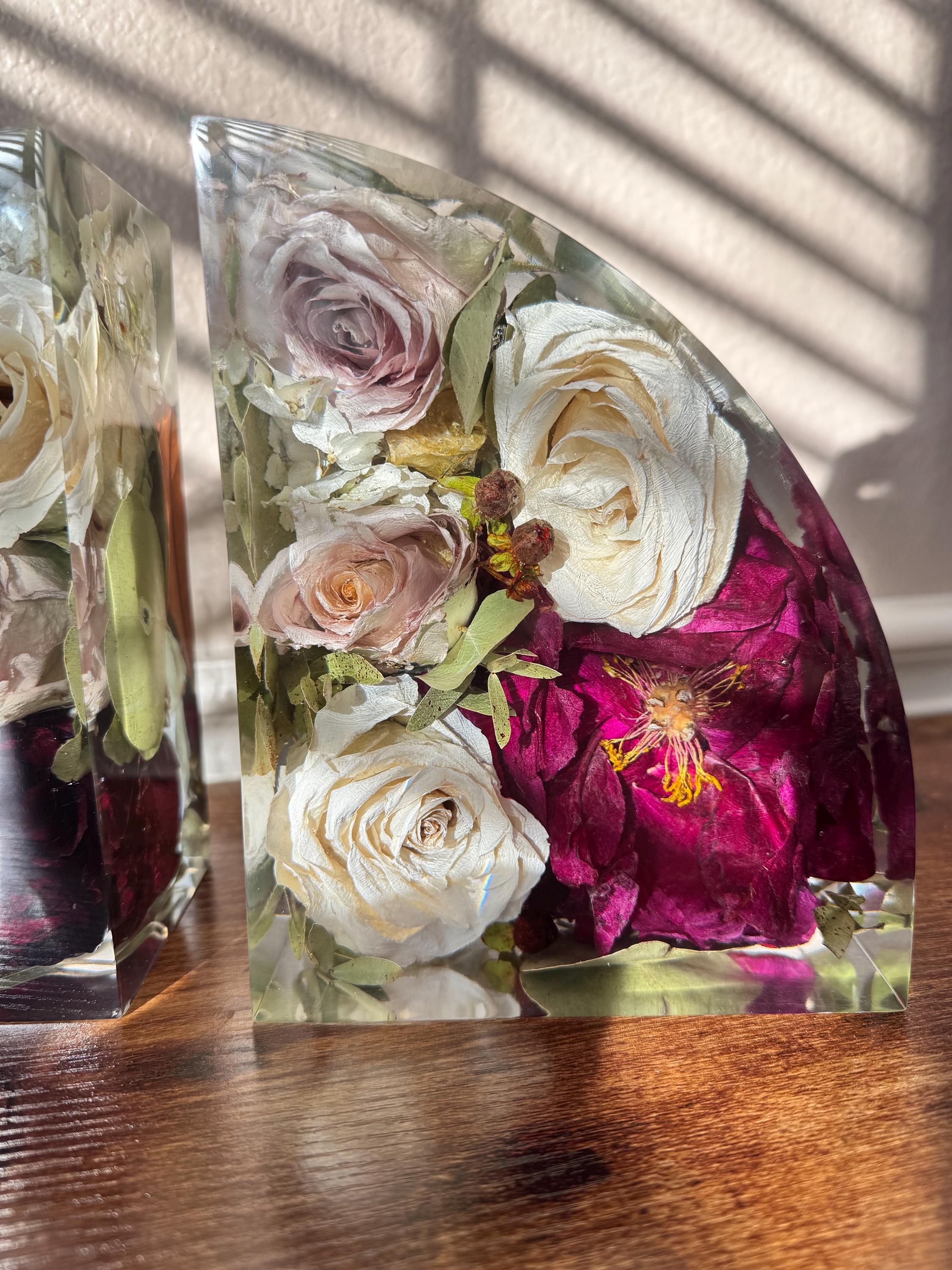 Preserved Wedding Bouquet Resin Bookends, Floral Home Decor (7x5