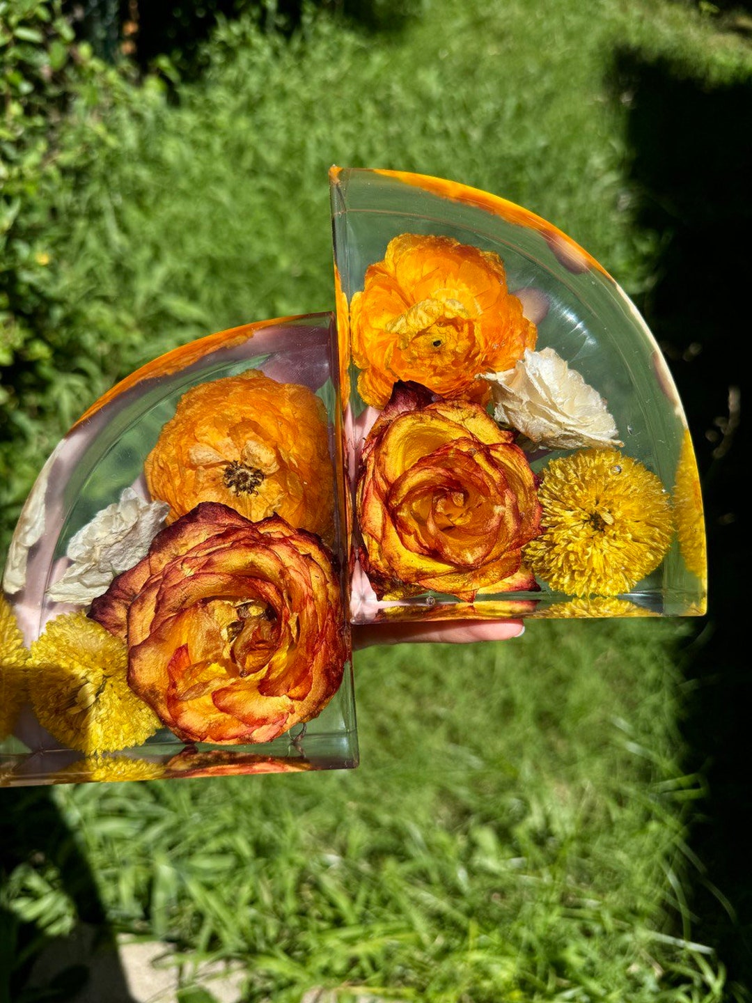 Preserved Flower Bookends, Wedding Bouquet Resin Art (5x4