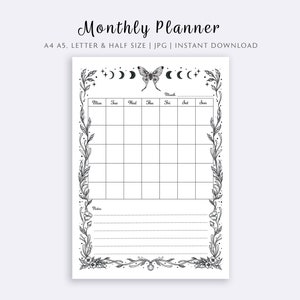 Monthly Planner Printable, Witchy Calendar, Undated, Monthly Agenda ...