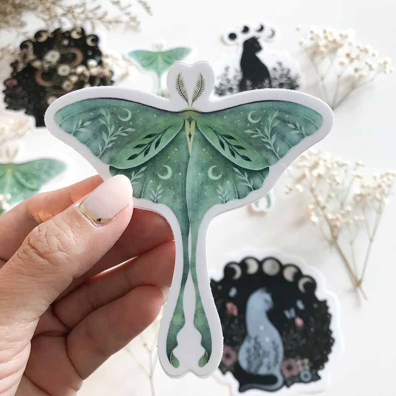 Luna Moth Die-cut Stickers, Vinyl Sticker, Nocturnal Moon Moth Sticker ...