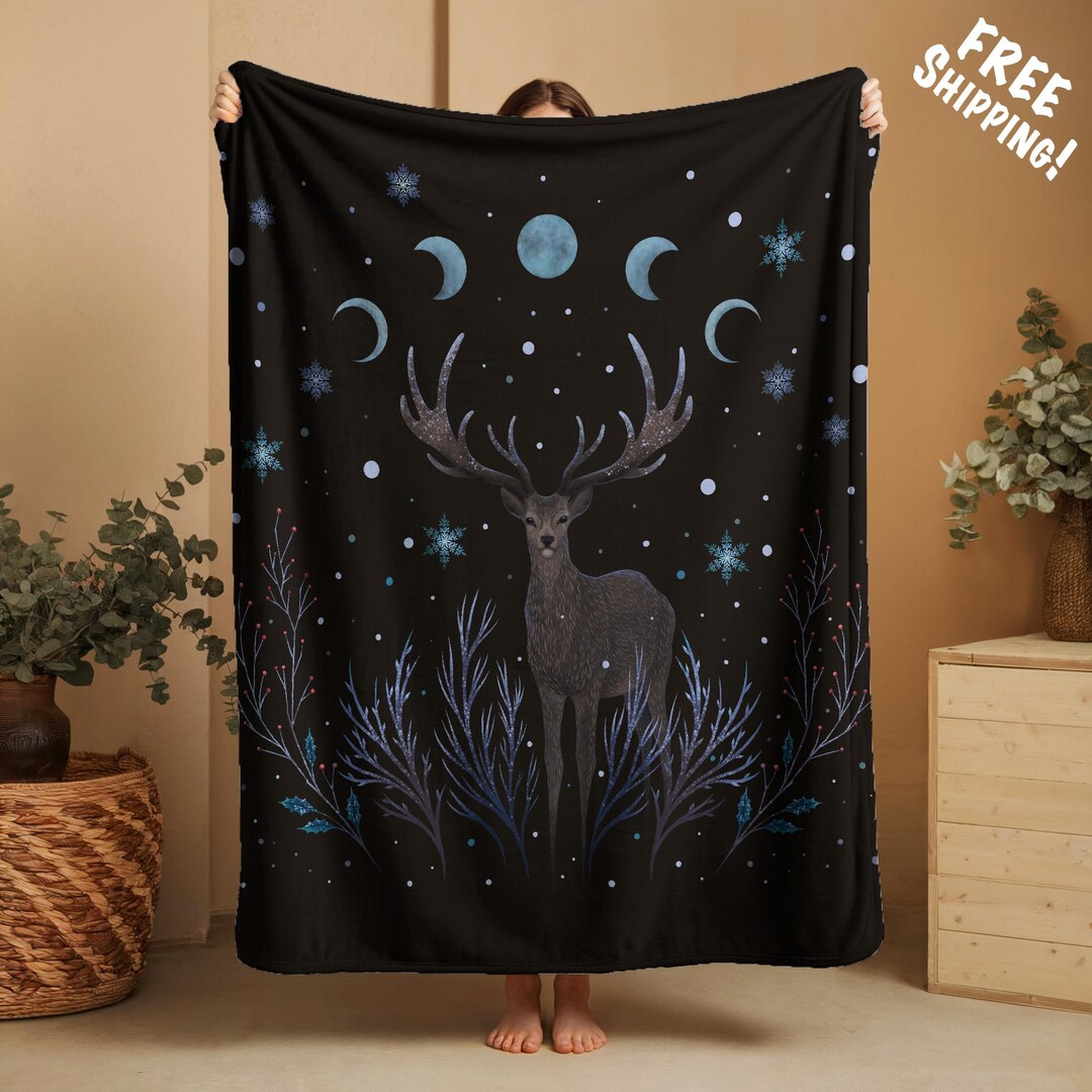 Mystical Forest Deer Moonlight Plush Blanket | Cozy Home Decor, Gift ...