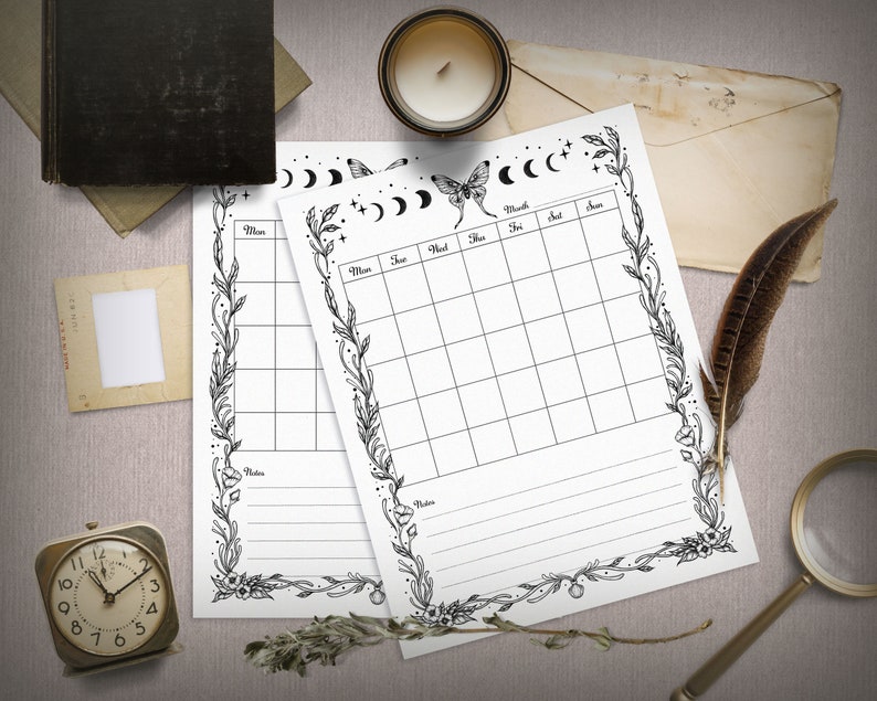 Monthly Planner Printable, Witchy Calendar, Undated, Monthly Agenda ...