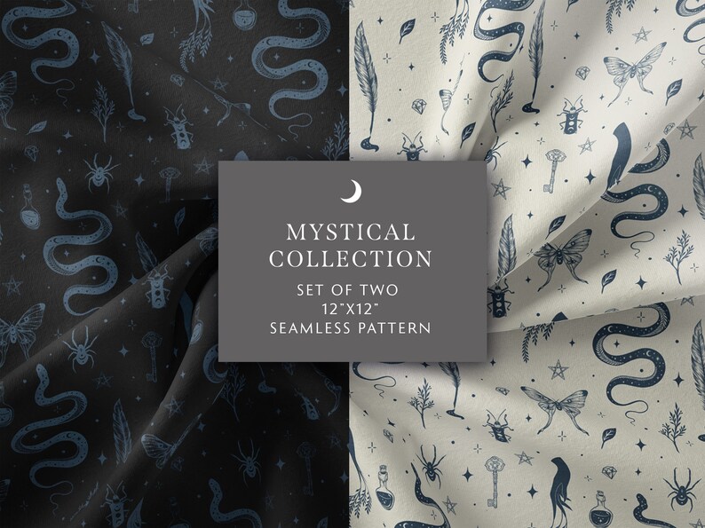 Set of Two Seamless Pattern, Mystical Collection Digital Paper, Magical Wicca, Surface Design ...