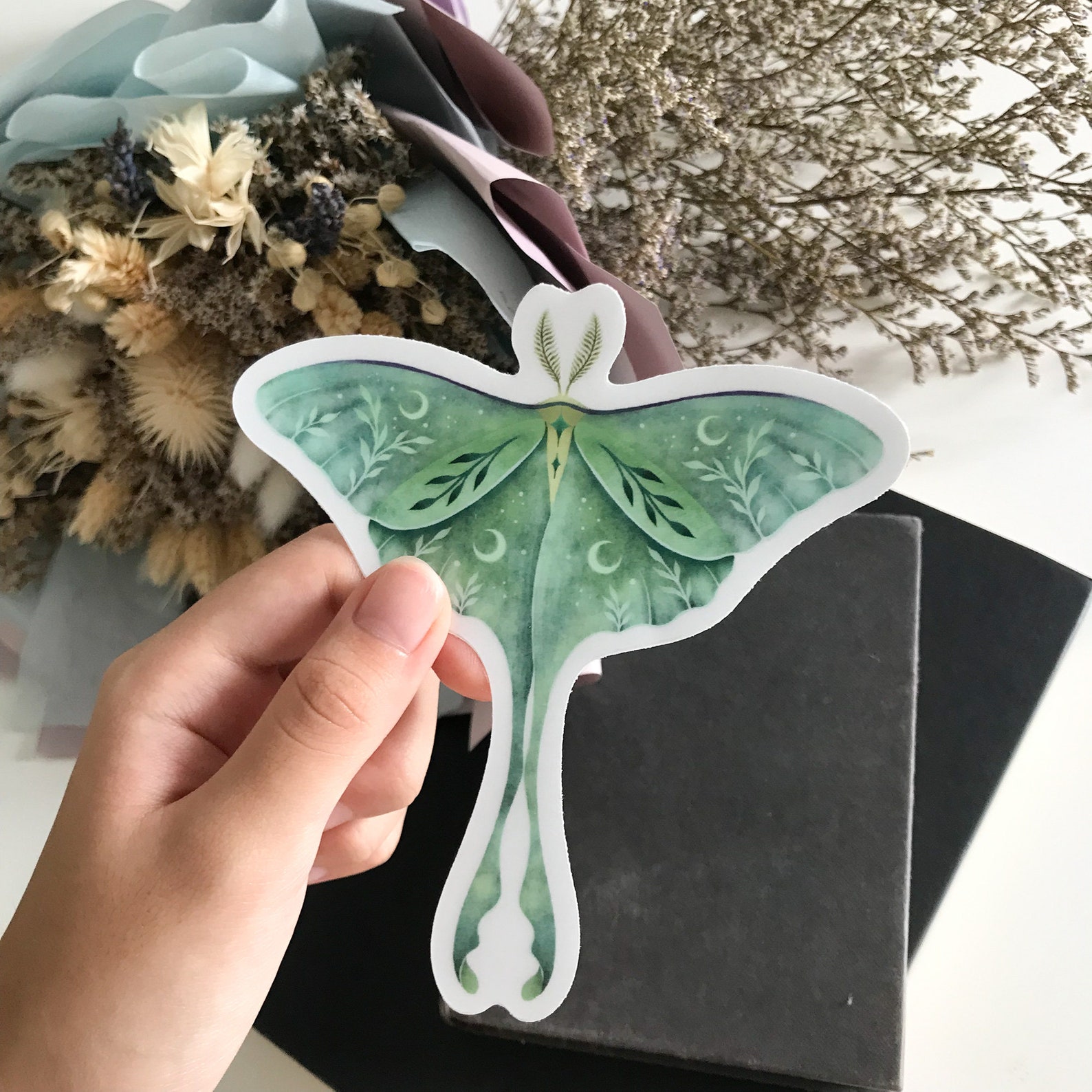 Luna Moth Die-cut Stickers, Vinyl Sticker, Nocturnal Moon Moth Sticker ...