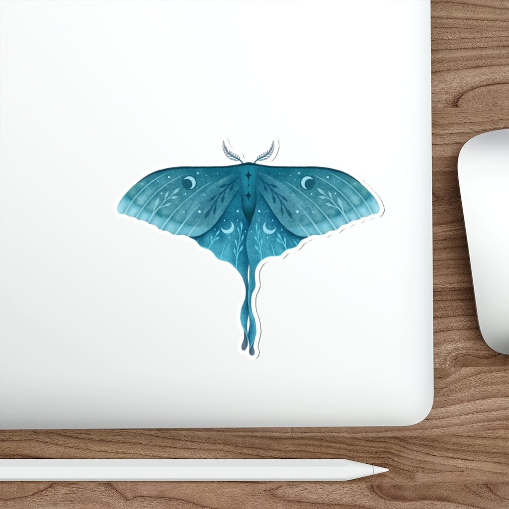 Blue Luna Moth Die-cut Stickers, Nocturnal Moon Moth Sticker, Wicca ...