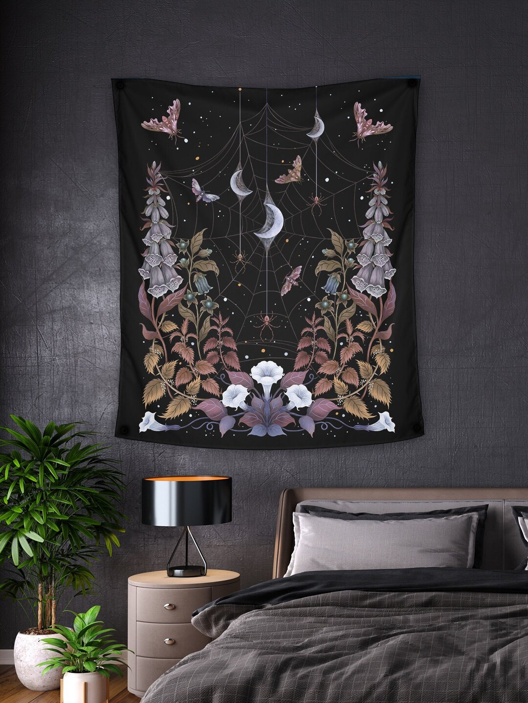 Witch Garden Indoor Wall Tapestries, Boho Wall Hanging Crescent Moon ...