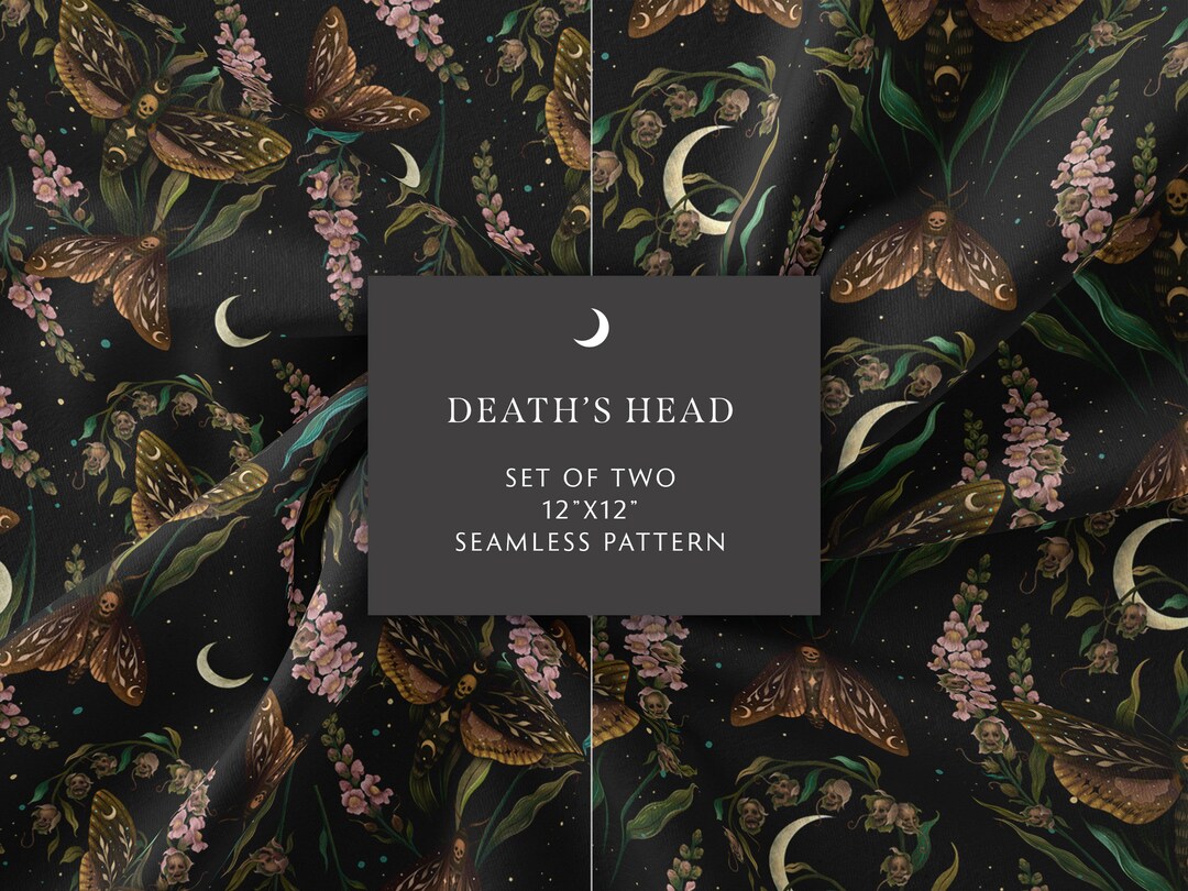 Seamless Pattern, Death's Head Digital Paper, Floral Moth Paper, BOHO ...
