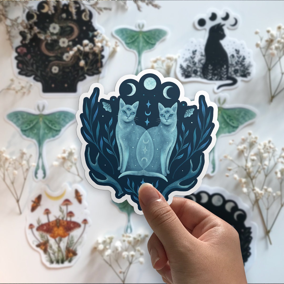 Two Cats Die-cut Stickers, Twin Cat Sticker, Witchy Cat, Animal ...