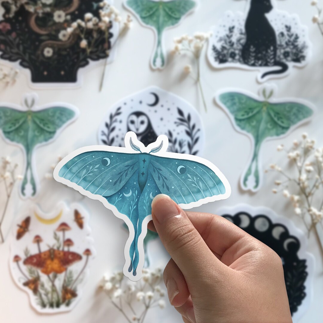 Blue Luna Moth Die-cut Stickers, Nocturnal Moon Moth Sticker, Wicca ...