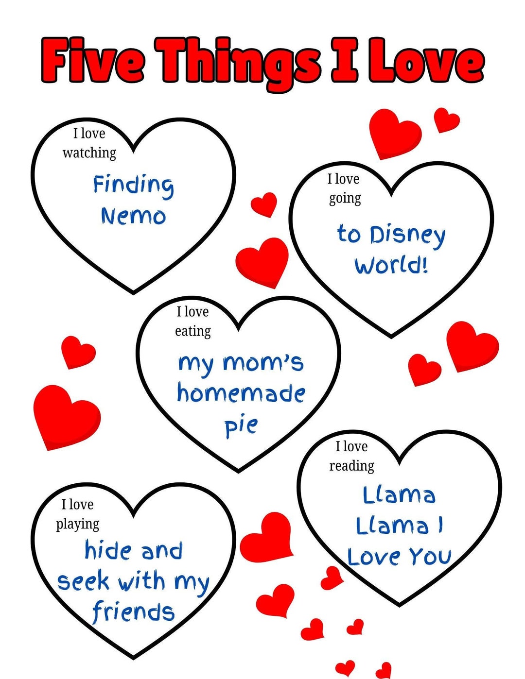 Valentine's Day Writing Activity "five Things I Love" | Journal Prompt ...
