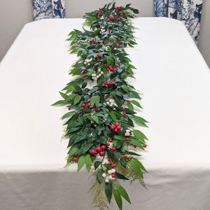 Winter Garland With Italian Ruscus and Red Berries, Christmas Garland ...