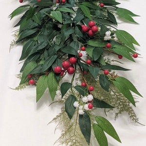 Winter Garland With Italian Ruscus and Red Berries, Christmas Garland ...