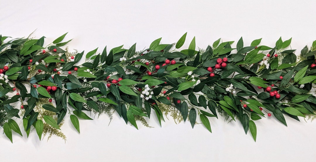 Winter Garland With Italian Ruscus and Red Berries, Christmas Garland ...