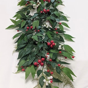 Winter Garland With Italian Ruscus and Red Berries, Christmas Garland ...